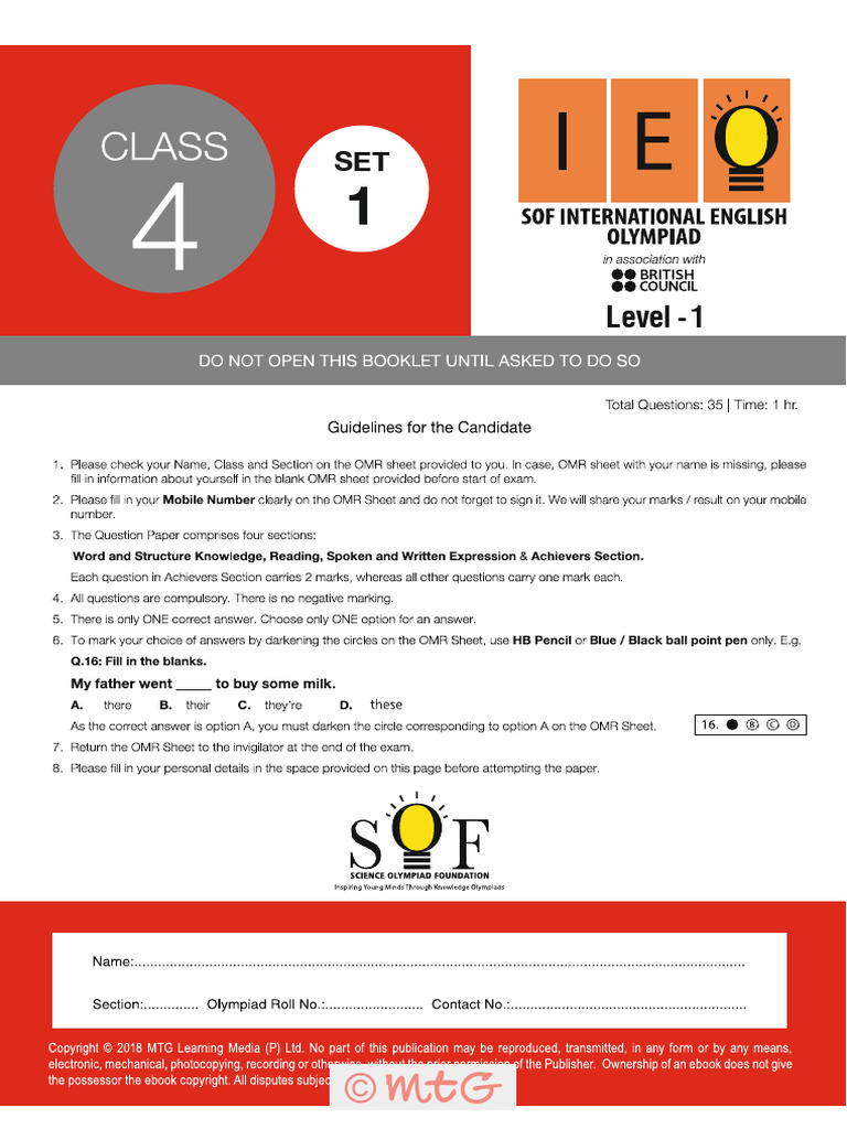 IEO Class 4 Set 1 | PDF