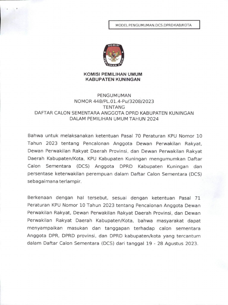 Pengumuman DCS Anggota DPRD Kab. Kuningan | PDF