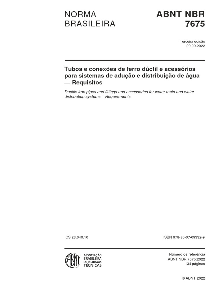 Abnt NBR 7675-2022 - Tubos e Conexões - Água | PDF