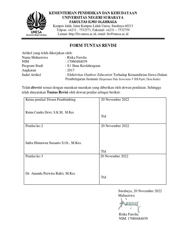 Form Tuntas Revisi | PDF