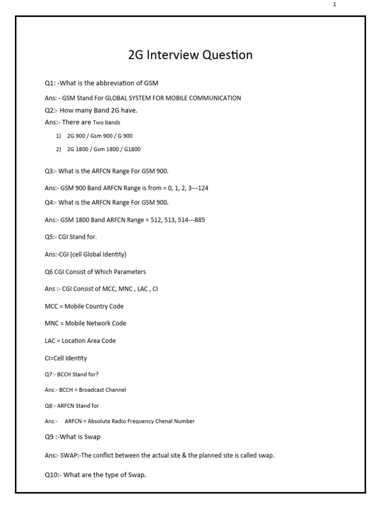 2G Interview Questions and Answers Guide | PDF