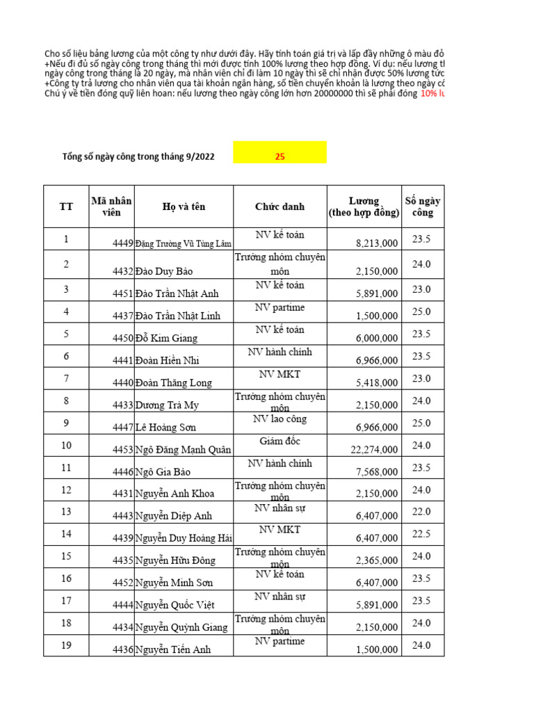 Giangvh Excel Bai 1 | PDF
