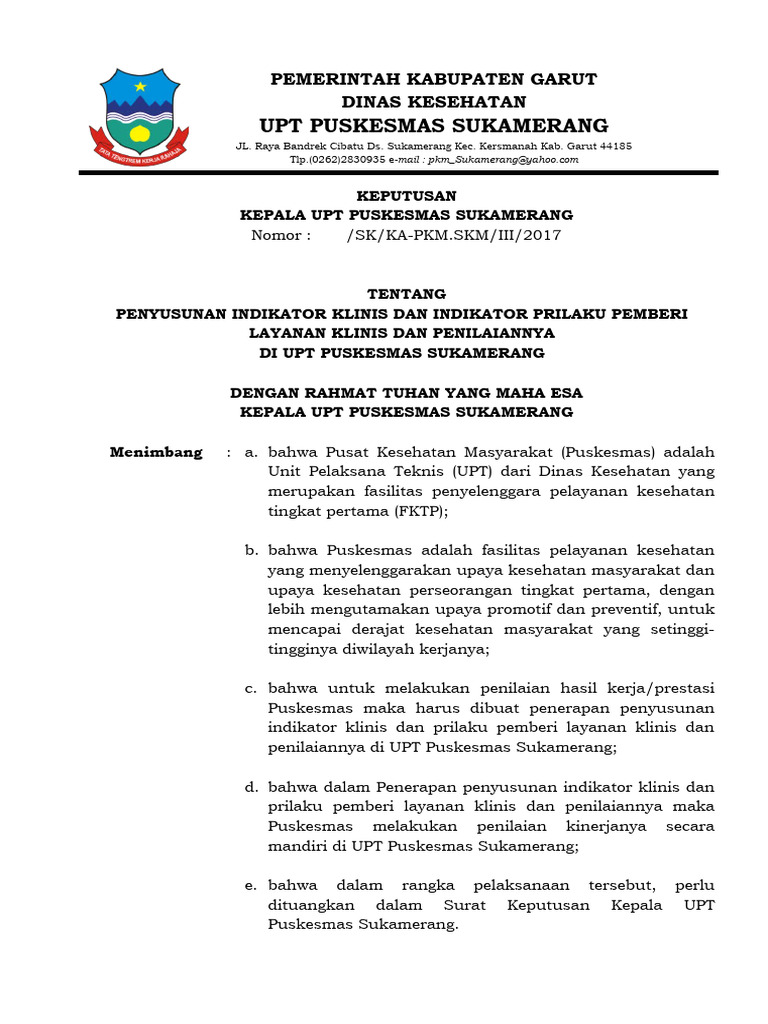 SK Penyusunan Indikator Klinis Dan Indikator Prilaku Pemberi Layanan ...