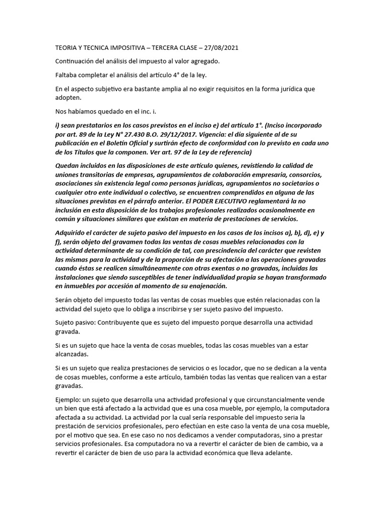 Teoria y Tecnica Impositiva 2 Clase 3 | PDF Teoria y Tecnica Impositiva 2 Clase 3 | PDF
