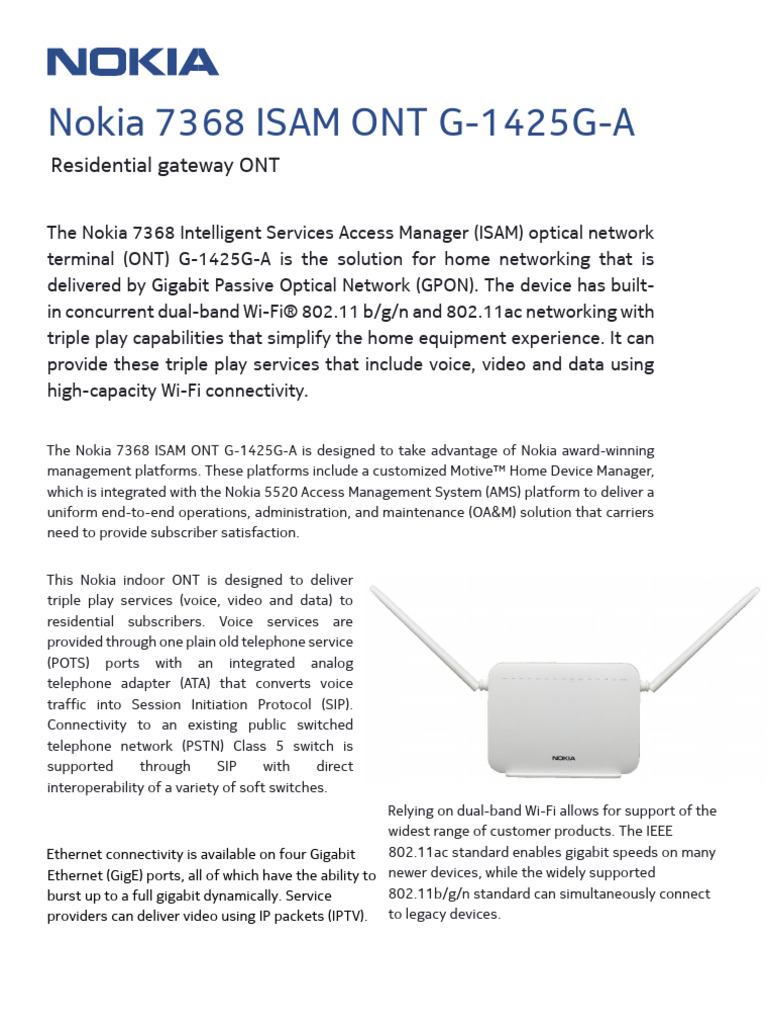 7368 ISAM ONT G-1425G-A Datasheet | PDF