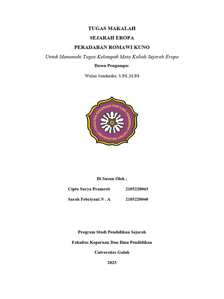 TUGAS MAKALAH - Peradaban Romawi Kuno (New) | PDF