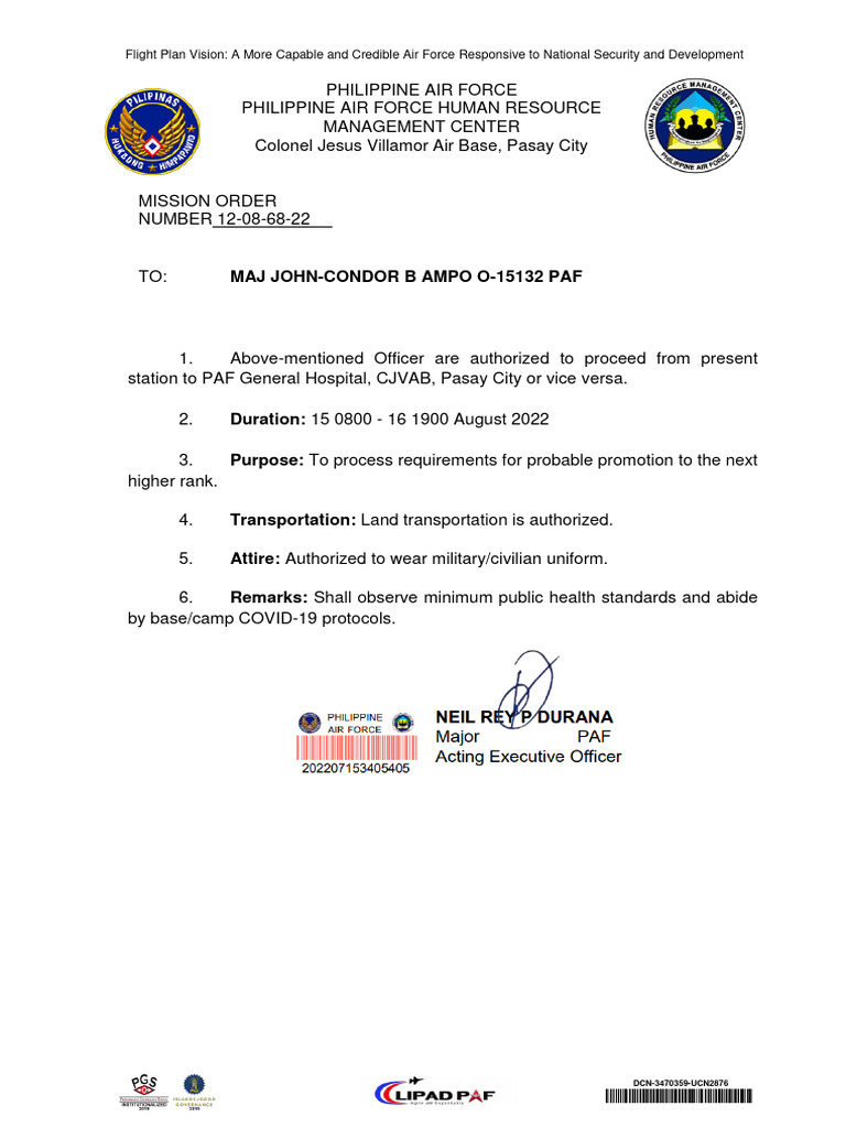 PAFPMC Mission Order | PDF