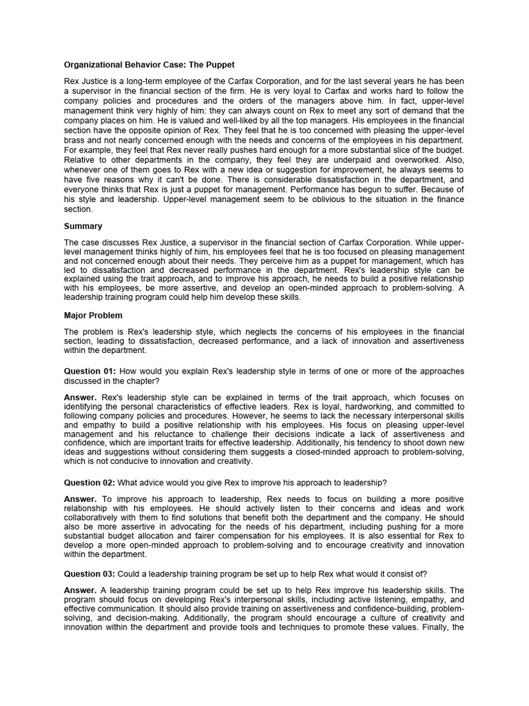 Case Study The Puppet | PDF | Leadership | Creativity