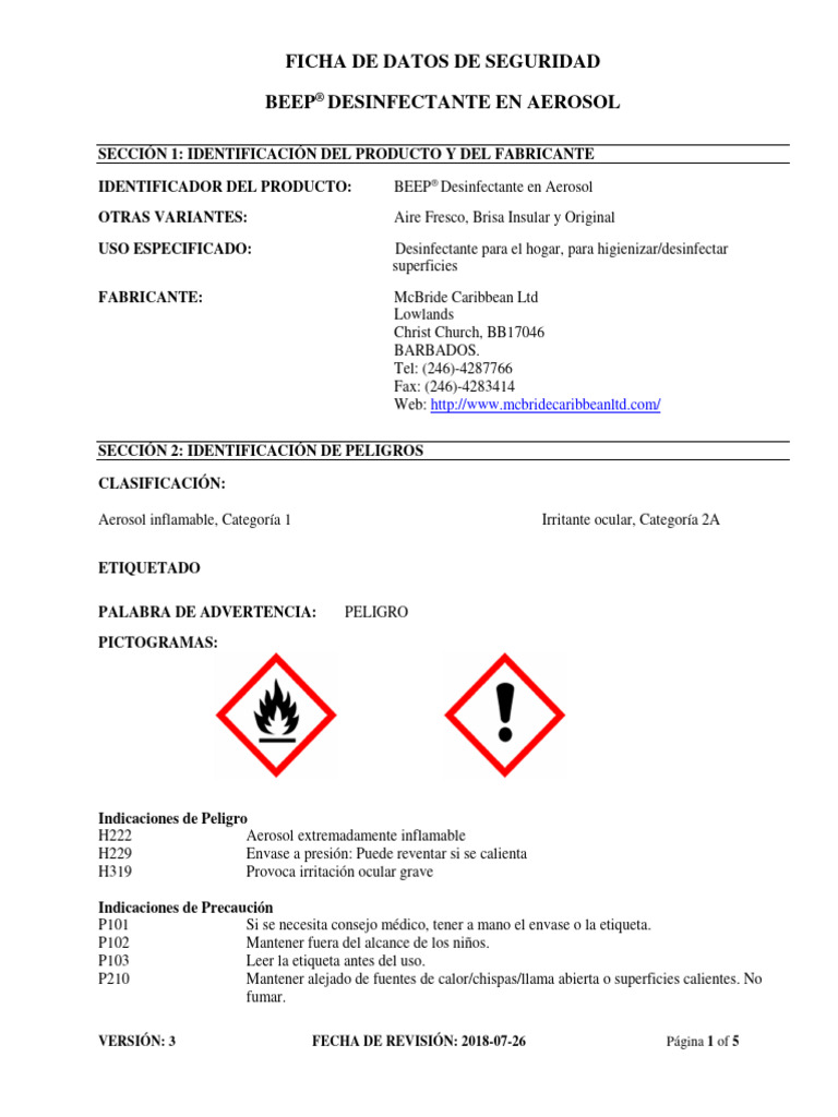 Beep - DS - SDS - (Esp) Brisas Aerosol | PDF | Materiales | Química