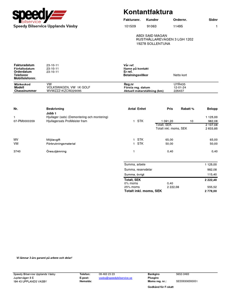 Serviceorder Dokument | PDF
