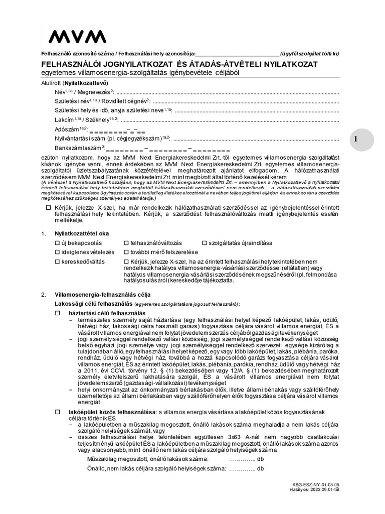 KSG-ESZ-NY-01-03-04 Felhasznaloi - Jognyilatkozat - Es - Atadas - Atveteli - Nyilatkozat - MVM ...