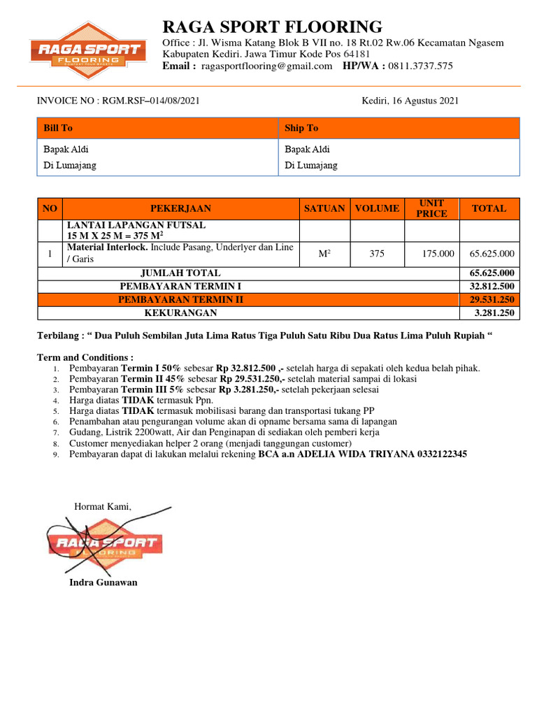 Invoice Lap - Futsal Interlock BPK Aldi Lumajang Termin Ii | PDF