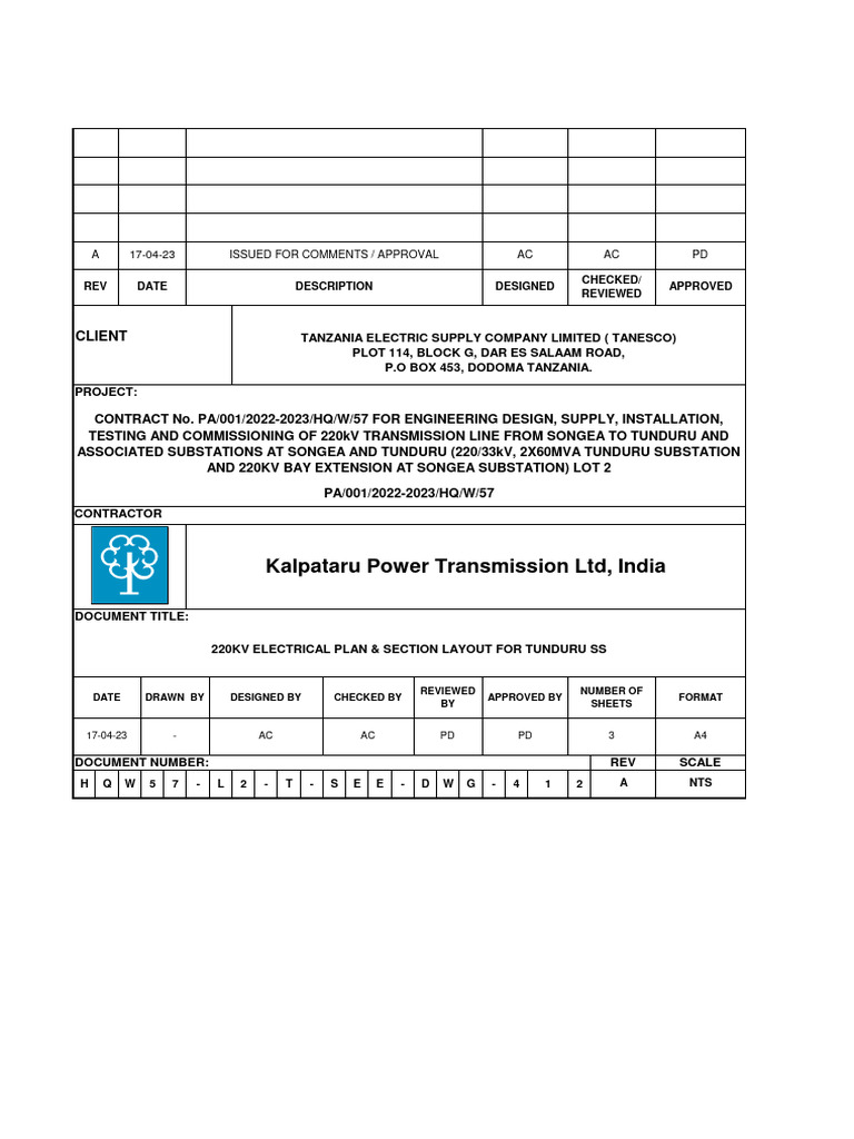 Hqw57-L2-T-See-Dwg-412 - A Layout For Tunduru Substation | PDF
