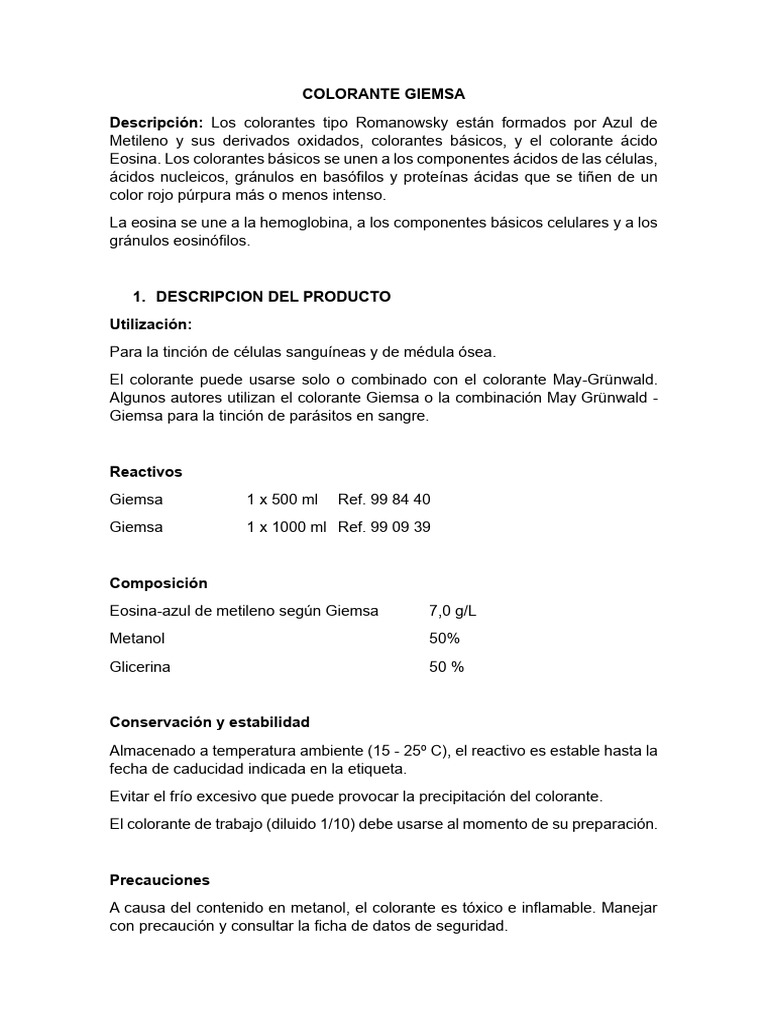 Colorante Giemsa | PDF