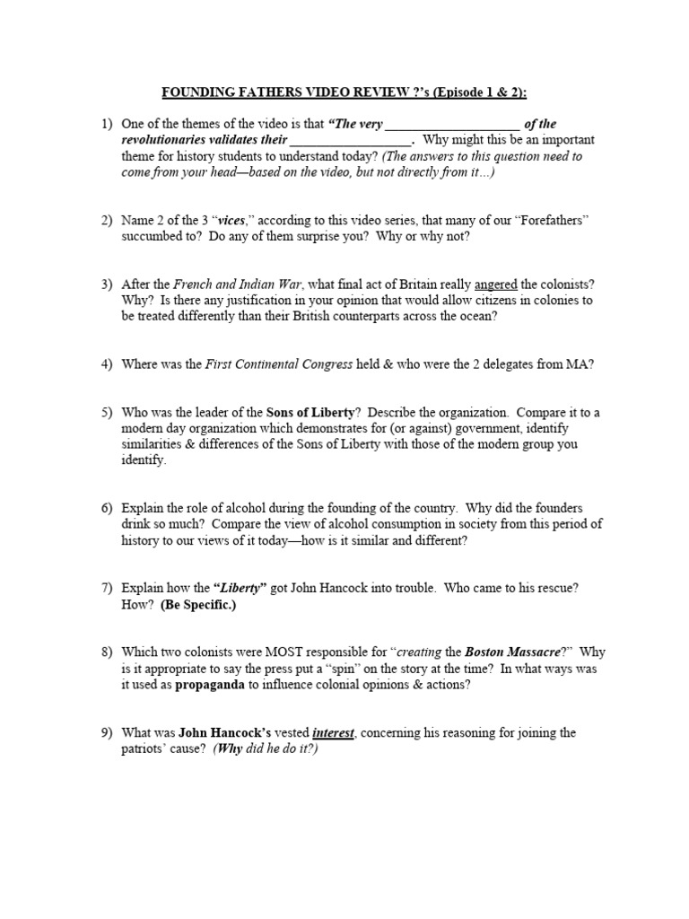 Founding Fathers Video Review Insights | PDF | Thomas Jefferson | The ...