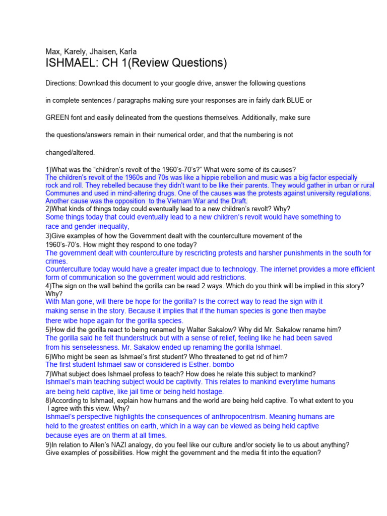 ISHMAEL - CH 1 (Review Questions) | PDF