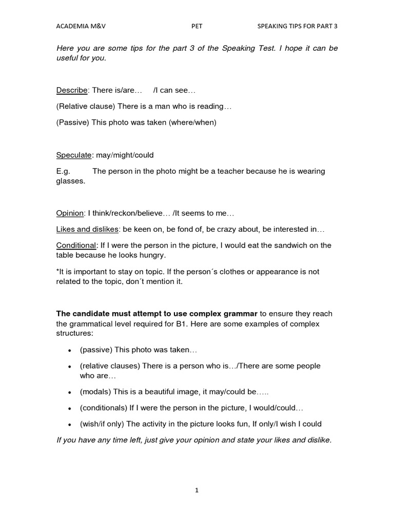 Speaking Tips Part 3 Pet | PDF