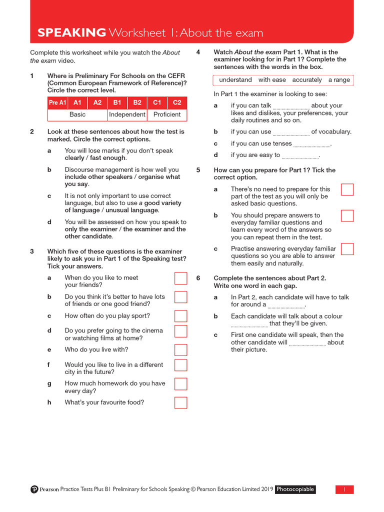 PTP B1 PrelfS Speaking Worksheets | PDF | Languages | Foreign Language ...