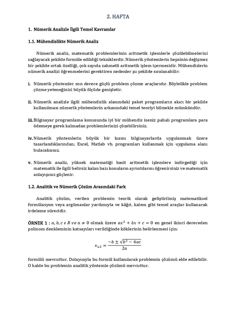 Nümerik Analiz 1 Hafta | PDF