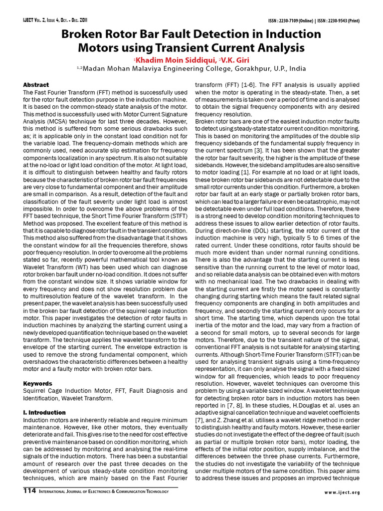 Broken Rotor Bar Fault Detection In Induction Pdf Electric Motor