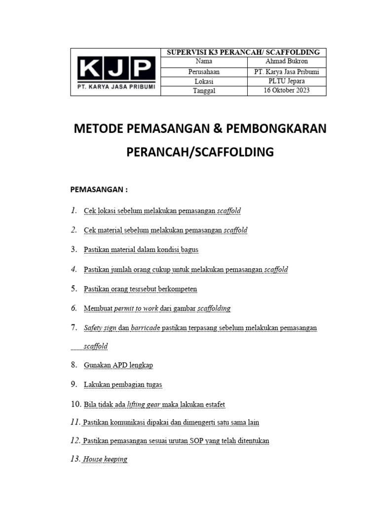 Metode Pemasangan Scaffolding | PDF