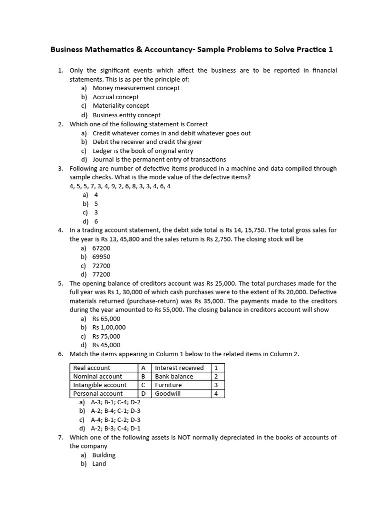 Accountancy-Sample Problems To Solve-Practice-1 | PDF
