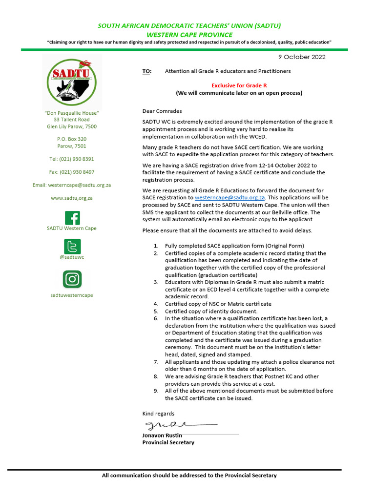 Grade R Sace Registration 1 Pdf