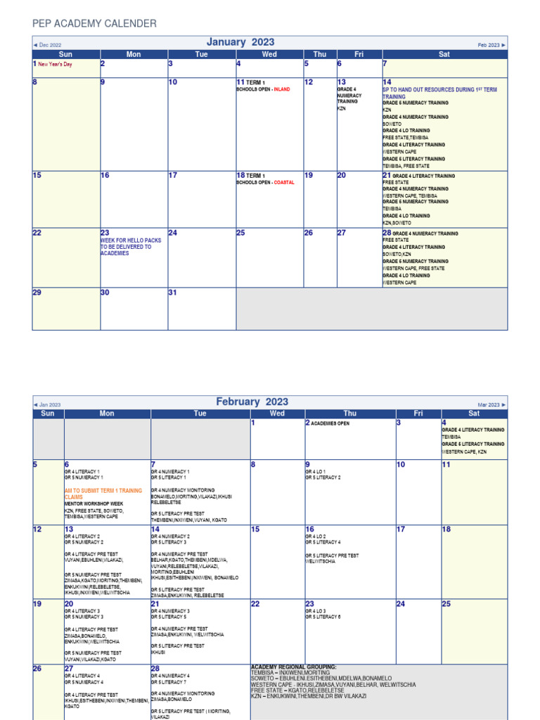 2023 - PEP Calendar | PDF | Reading (Process) | Learning