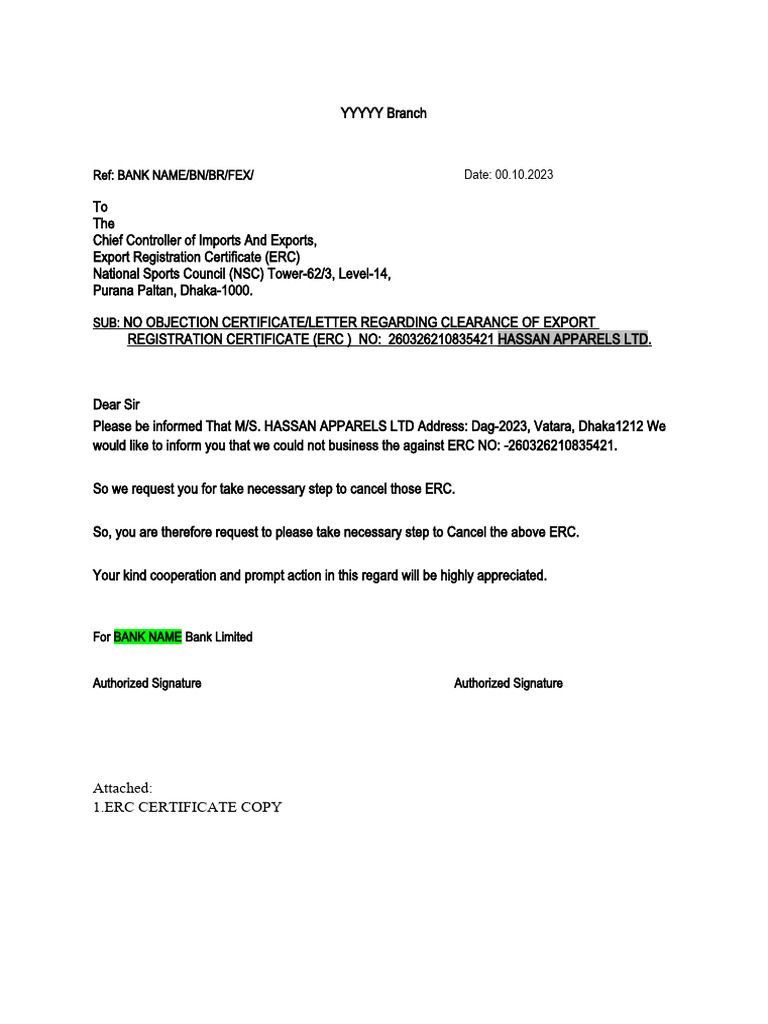 BANK NOC-Cancelled Letter | PDF