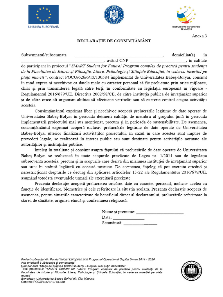 Anexa 3 Declaratie GDPR | PDF