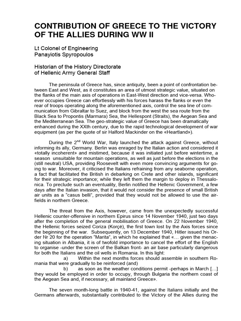 Contribution of Greece To The Victory of The Allies During Wwii | PDF