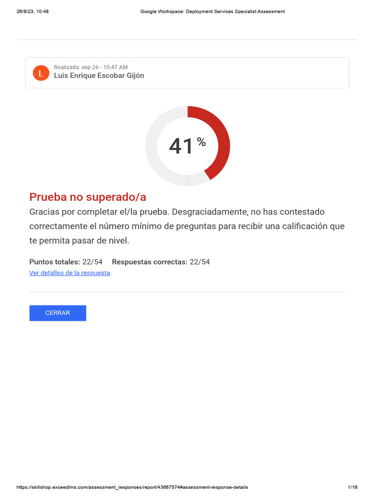 Prueba No Superado/a: Luis Enrique Escobar Gijón | PDF