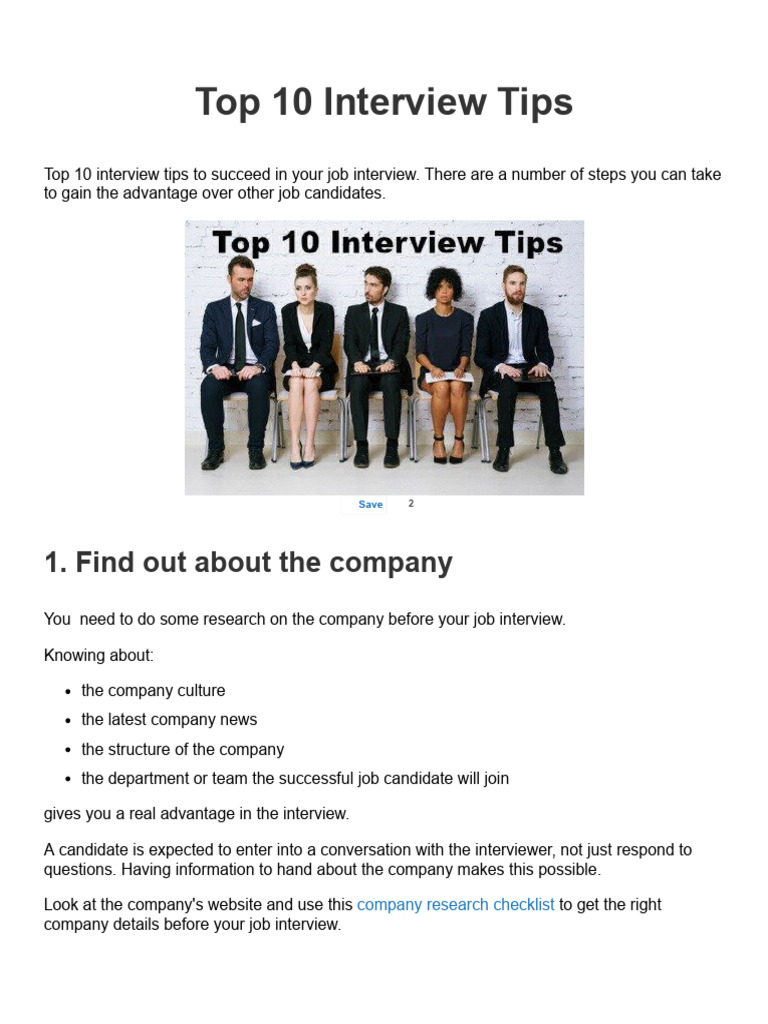Top 10 Interview Tips | Download Free PDF | Job Interview | Cognition
