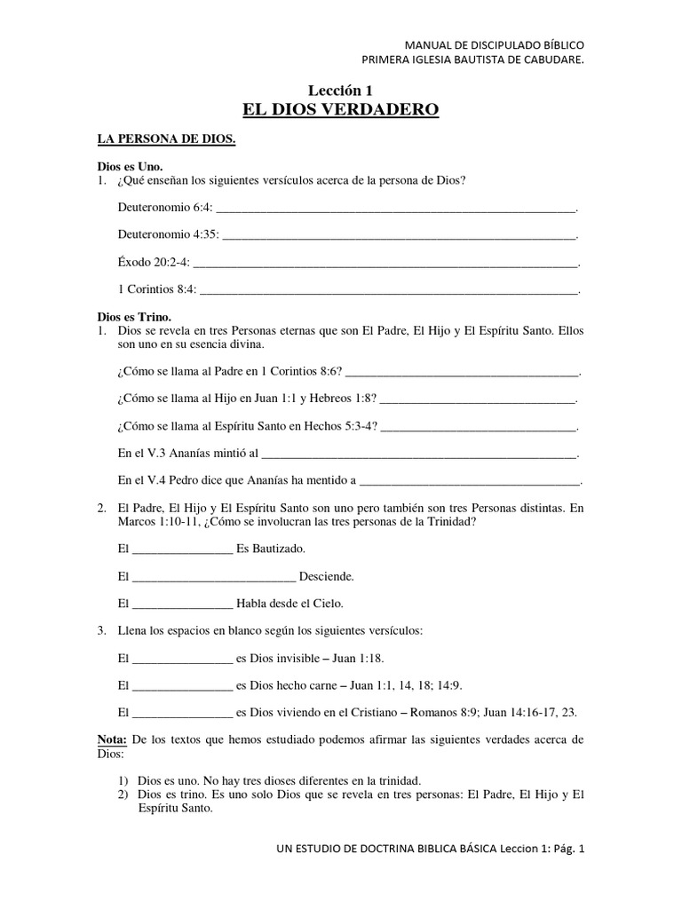 1. Lección 1. El Dios Verdadero. | PDF | Trinidad | espíritu Santo