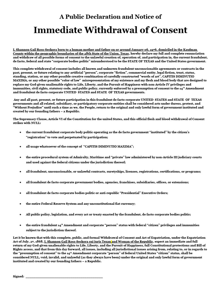 Immediate Withdrawal of Consent: A Public Declaration and Notice of | PDF