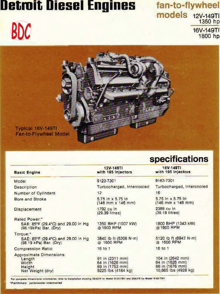 Detroit Diesel 12and16v149ti Spec Sheet 2p Abby | PDF