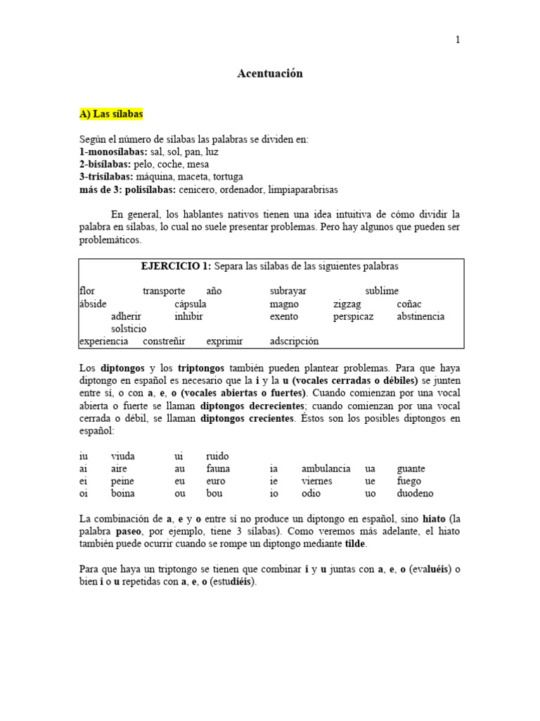 Acentuación de Diptongos y Hiatos | PDF | Lingüística | Fonética