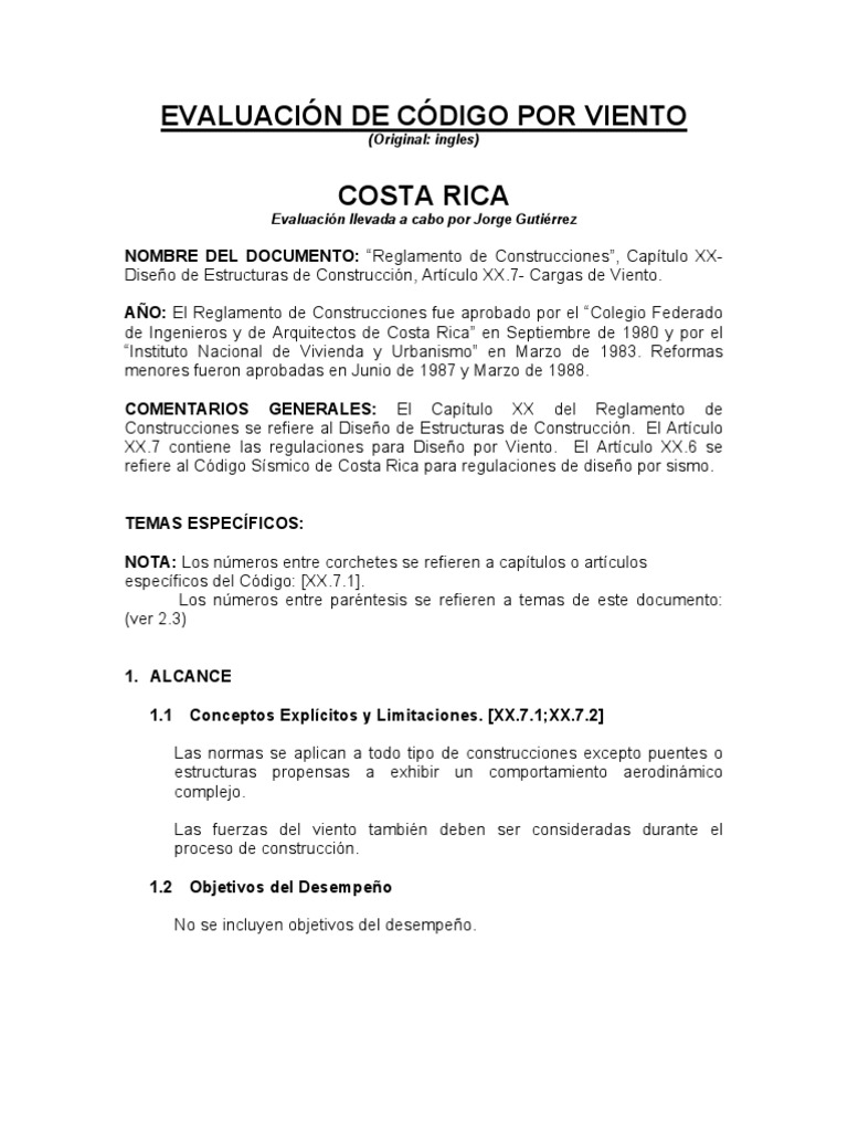 Evaluación Viento Construcción CR | PDF | Velocidad del viento | Costa Rica