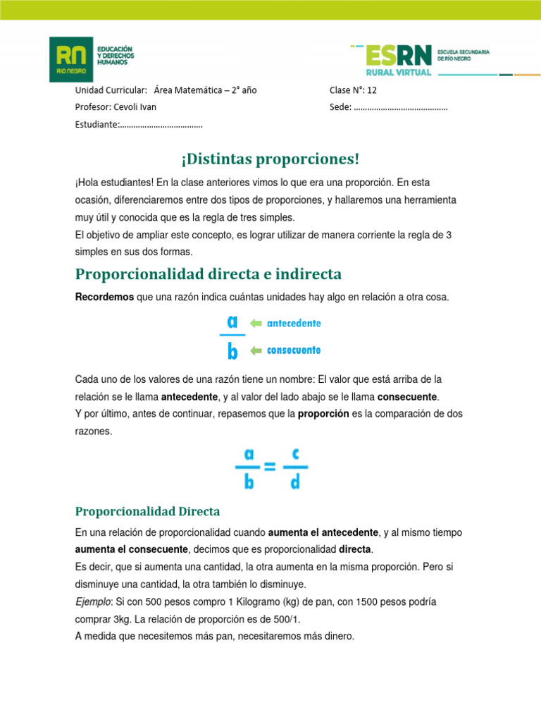 Clase 12 - Proporcionalidad Directa e Indirecta | PDF