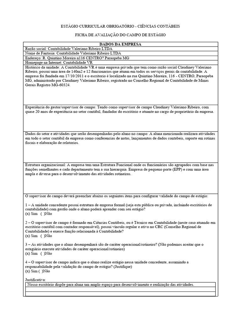 Ficha de Estagio | PDF