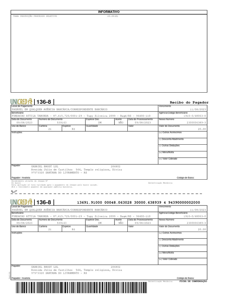 Recibo Do Pagador: Informativo | PDF
