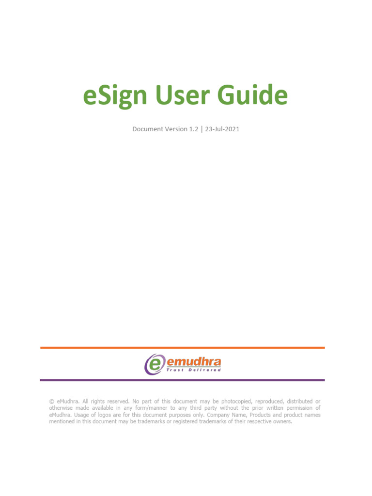 EMudhra ESign User Guide v1.2 | PDF | Authentication | Cyberspace