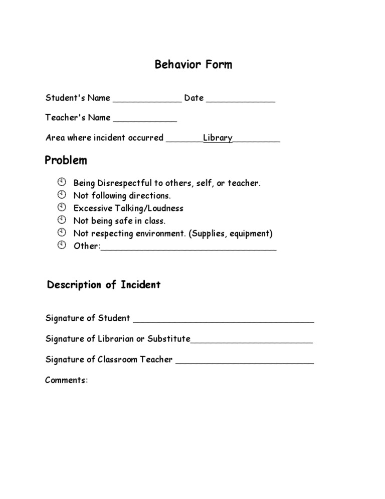 Behavior Form | PDF