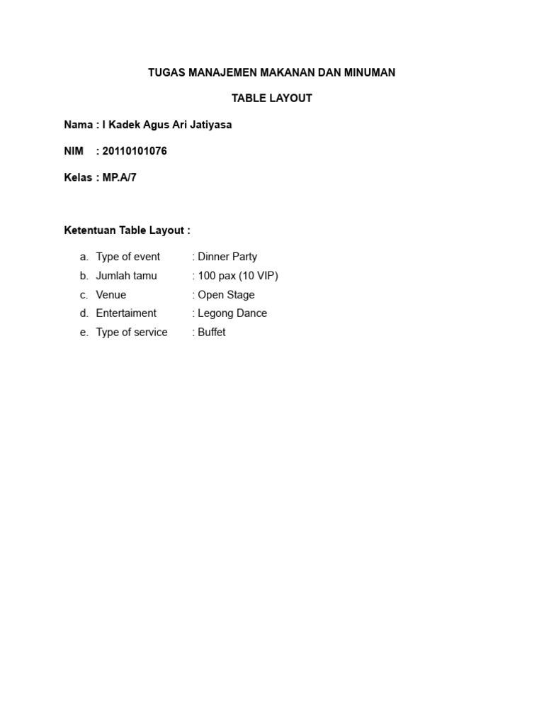 Table Layout | PDF | Cooking, Food & Wine