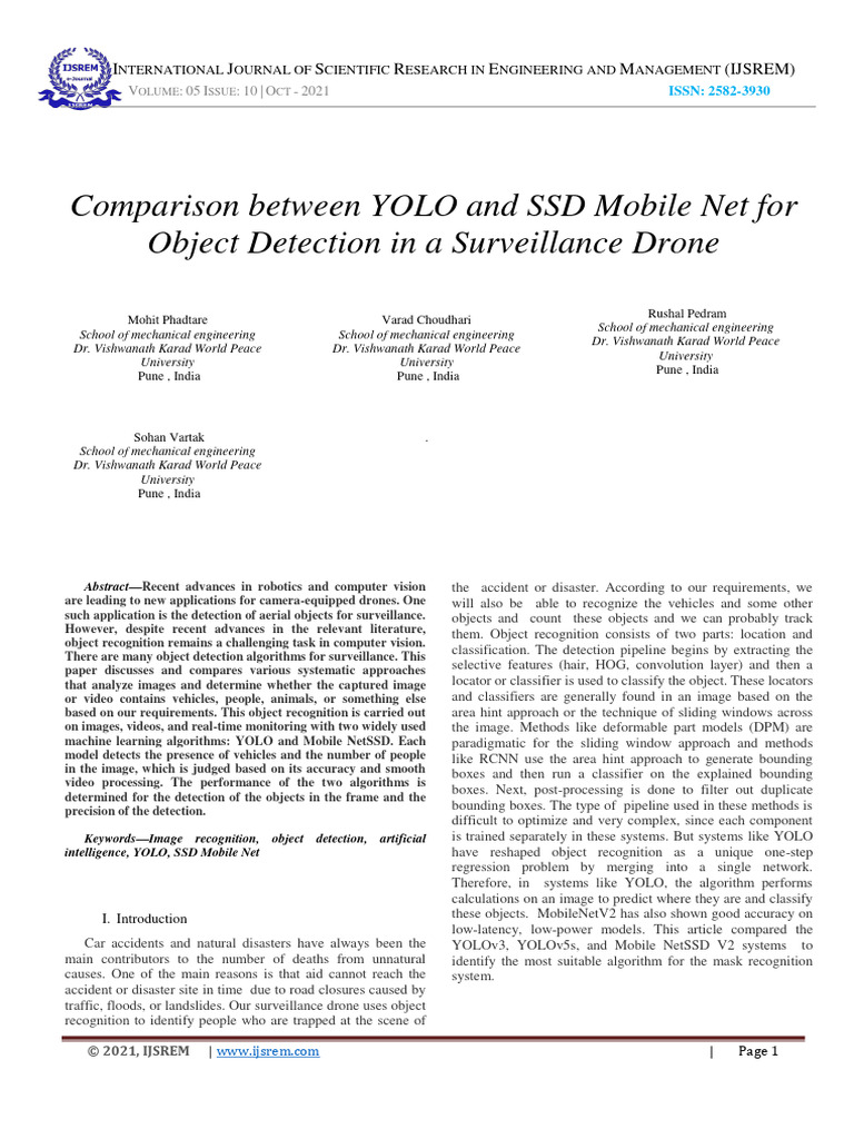 Comparison Between YOLO and SSD Mobile Net For | PDF | Computer Vision | Computing