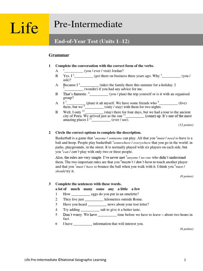 End-of-Year Test (Units 1-12) | PDF | Linguistics