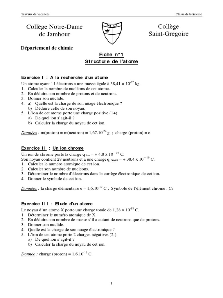 Atomes et charges électriques en chimie | PDF | Réaction d ...