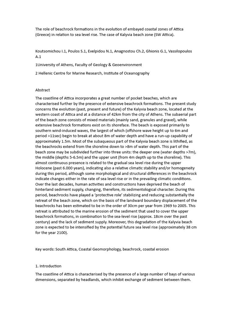 The Role of Beachrock Formations in The Evolution of Embayed Coastal ...