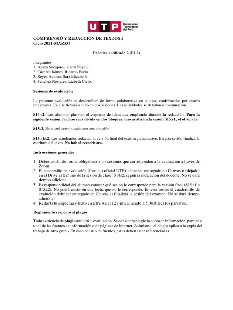 S14.s2 y S15 Práctica Calificada 2 (Formato Oficial UTP) 2021-Marzo | PDF | Puntuación | Pobreza