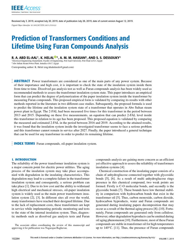 Prediction of Transformers Conditions and Lifetime Using Furan ...